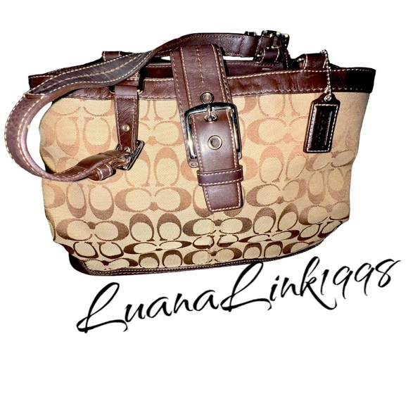 Coach | Bags | Coach Hampton F2643 Leather And Canvas Brown Signature Satchel | Poshmark